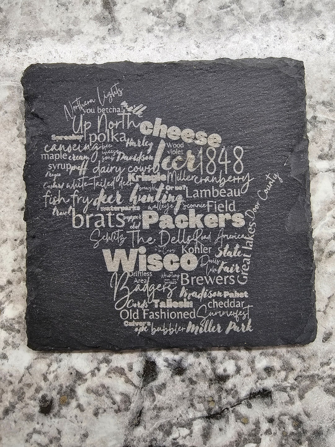 Wisconsin Themed Custom Laser Engraved Slate Coasters, 4" Square - Etsy
