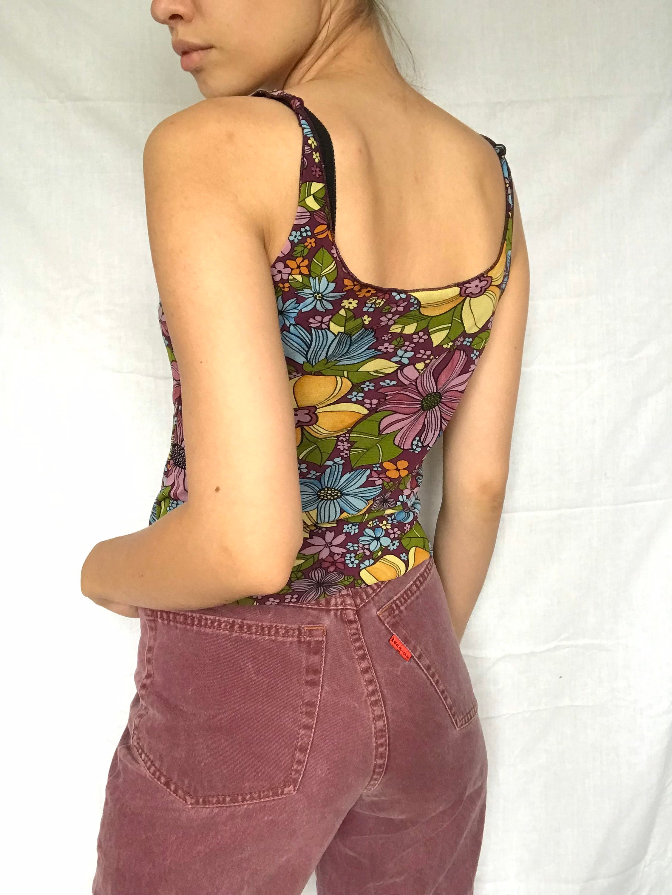Vintage 90s Floral Mesh Tank Top 70s Hippie Style | Etsy
