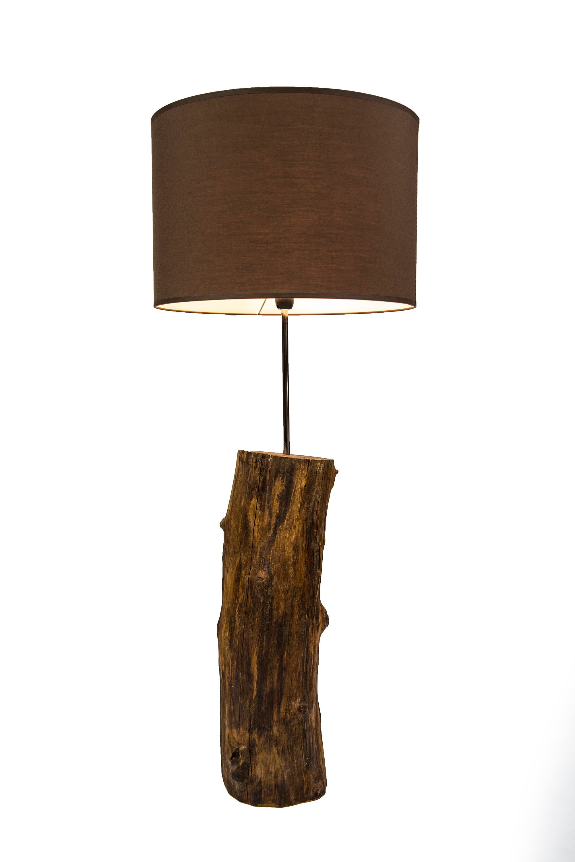 Rustic Wooden Lamp, Robinia Wood, Wooden Floor Lamp, With a Lampshade ...