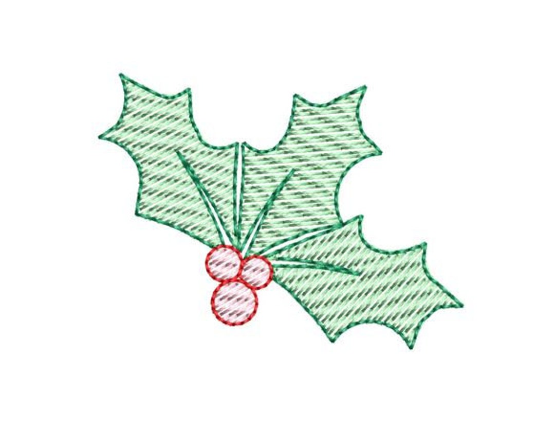 Holly Sketch Embroidery Design Mini Small Christmas Quick Stitch ...