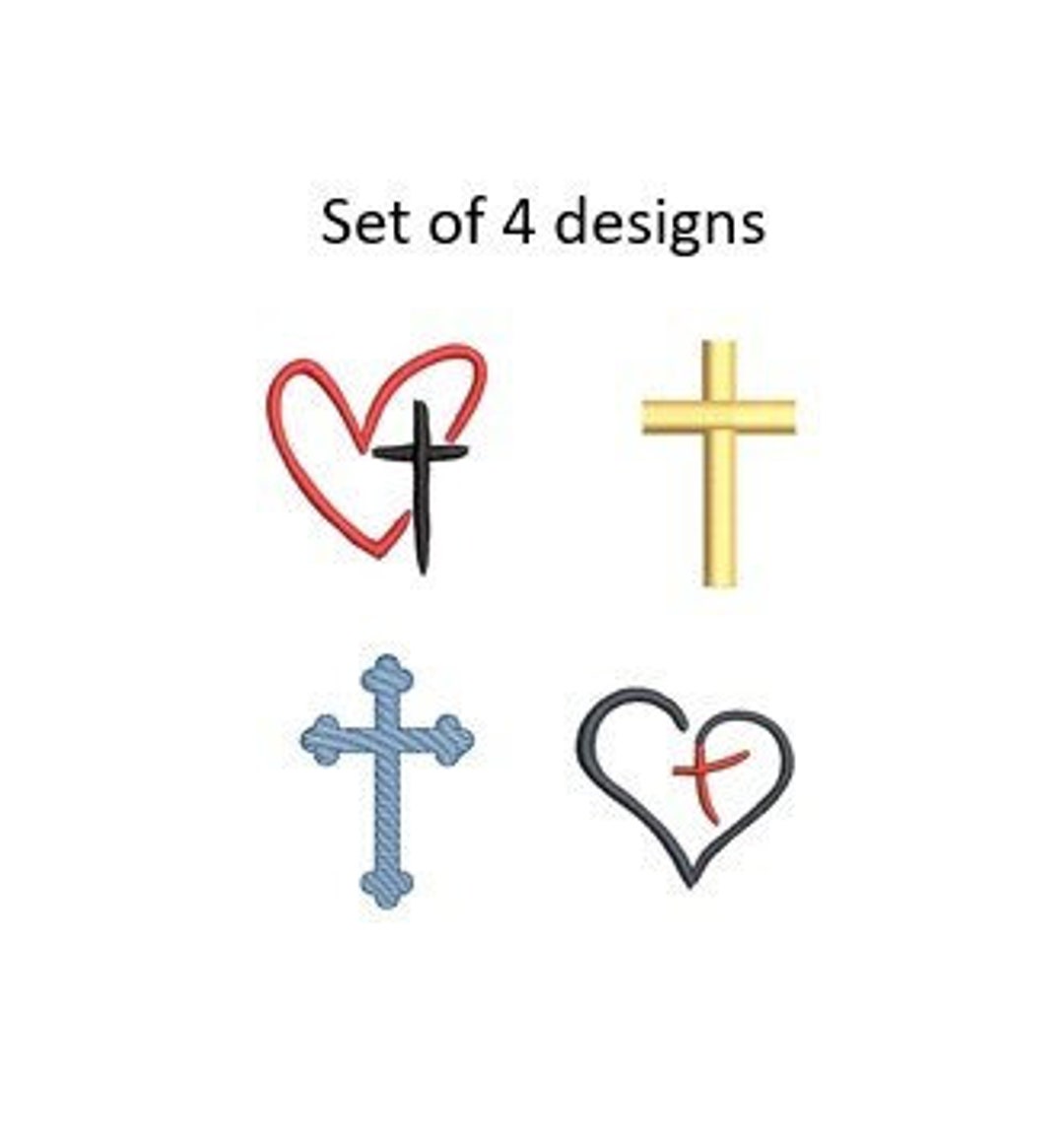 Cross Embroidery Design Set of 4 Mini Religious Crucifix Heart Small ...