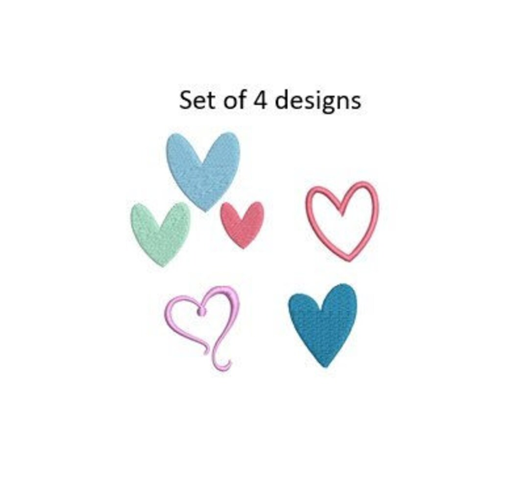 Heart Embroidery Design Set of 4 Mini Hearts Outline Small Machine ...