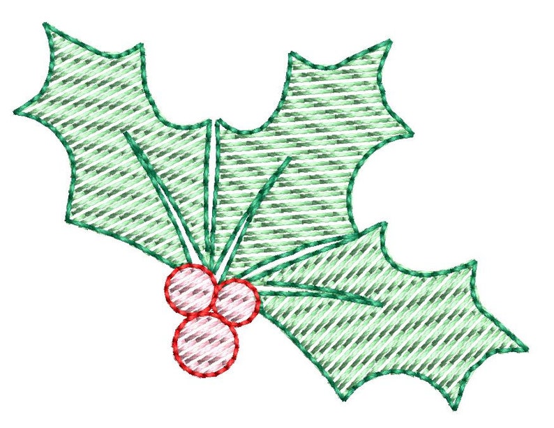 Holly Sketch Embroidery Design Mini Small Christmas Quick - Etsy