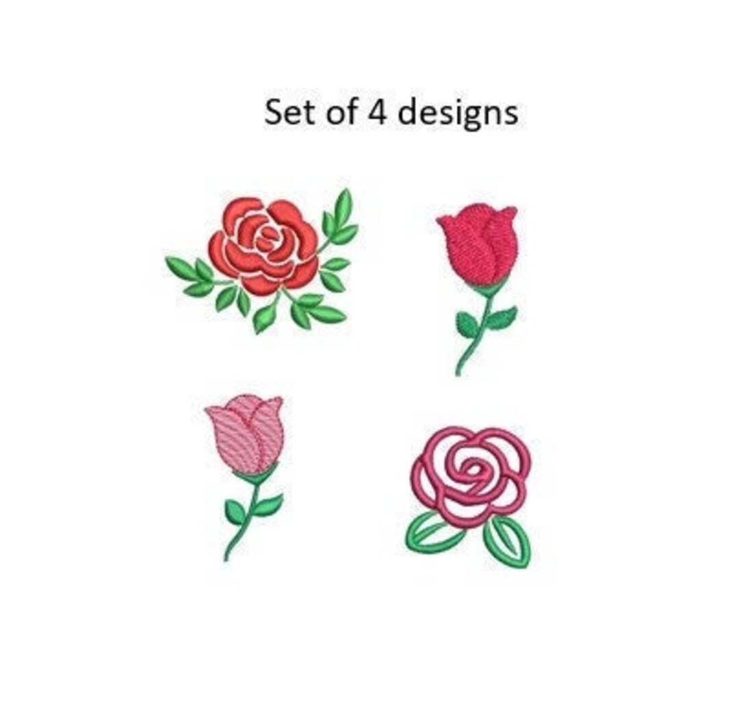 Rose Embroidery Design Set of 4 Mini Rose Flower Small Machine ...