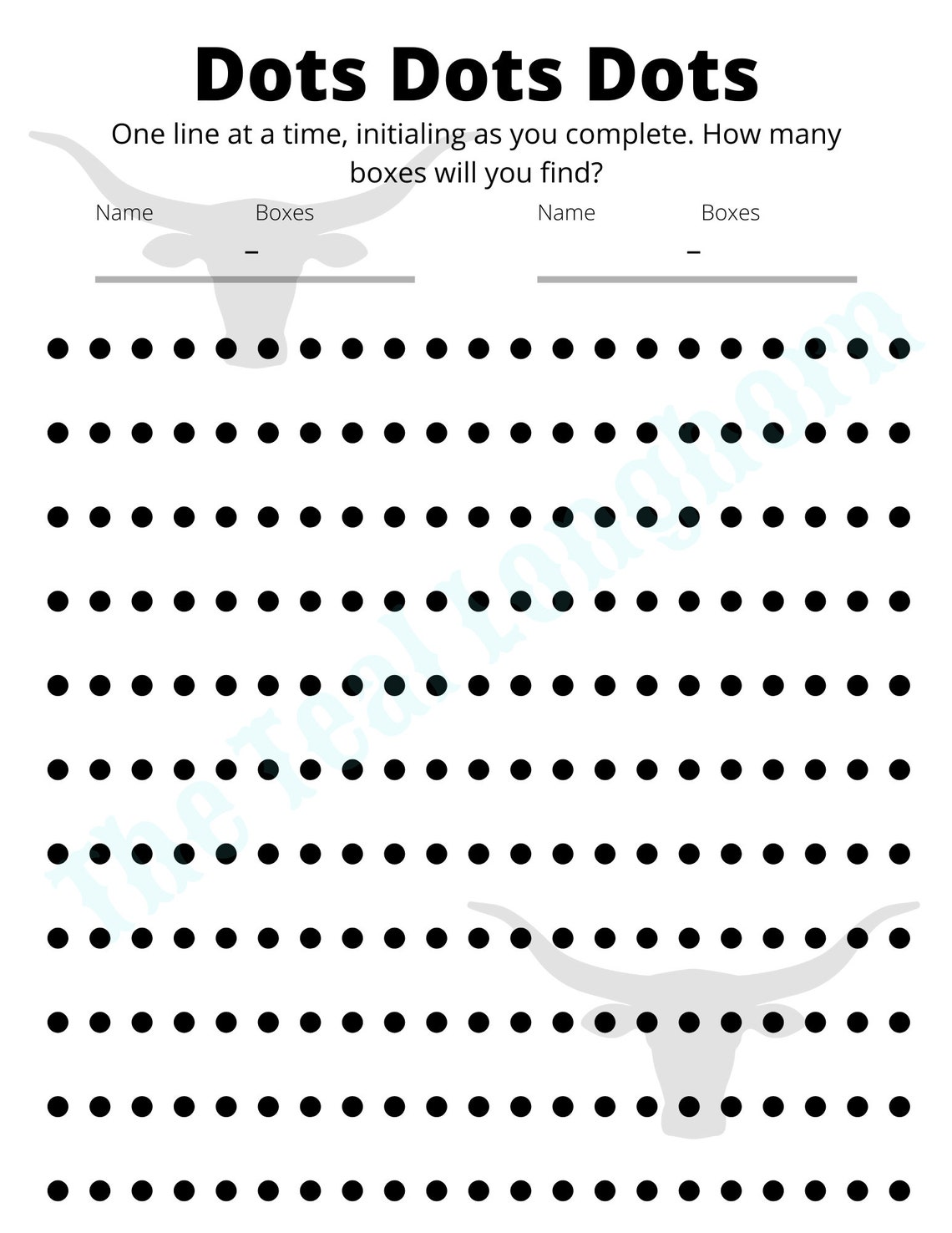 Printable Dots Game - Printable Travel Dots Game - Printable Dots Paper ...