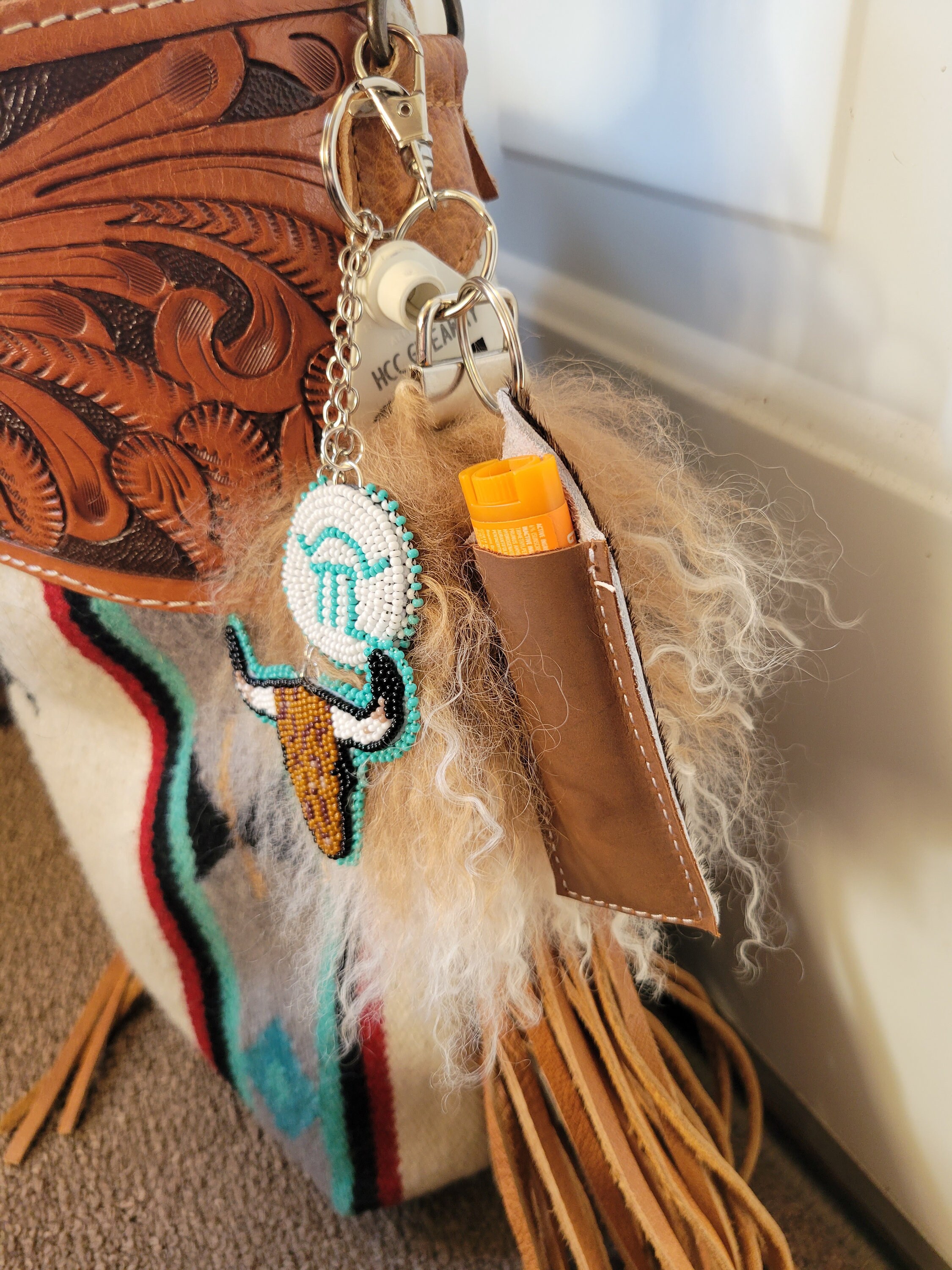 Cow Hide Chapstick Holder Chapstick Holder Cow Hide Keychain Western ...