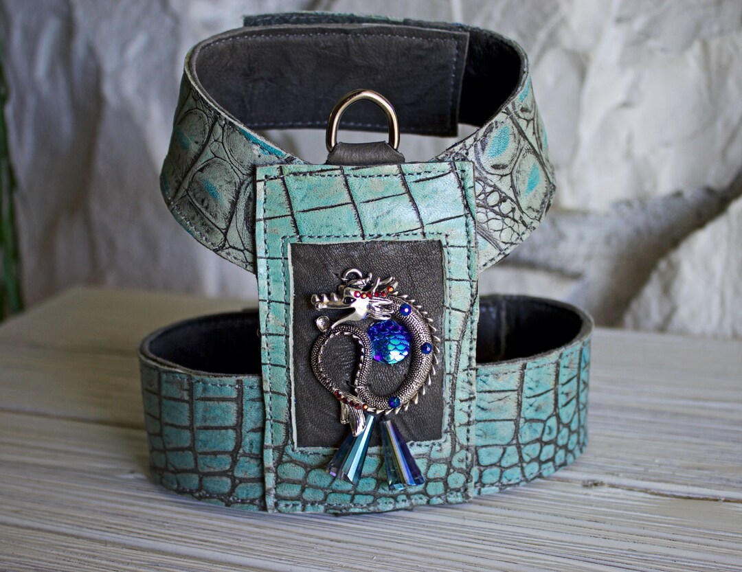 Turquoise Leather Dog Harness/ Luxury Dog Harness/ Crystal Harness for ...