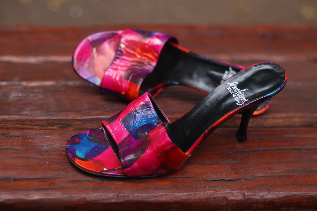 Y2k Emotions Heels | Vintage Multi Colored Bold Sandals| Maximalist ...