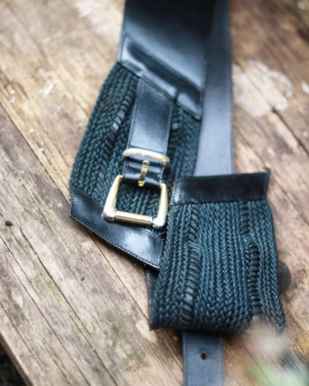 70s Leather and Fabric Waist Belt Vintage Minimalist Belt in - Etsy