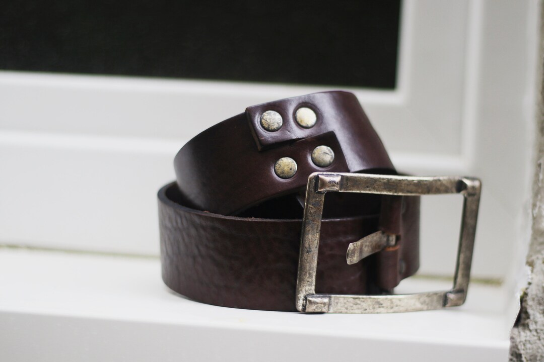 70s Leather Belt Vintage Brown Belt With Studded Details Unisex Rock N ...