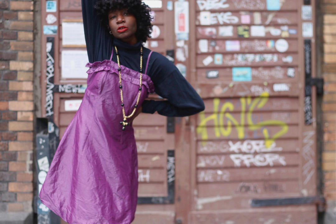 80s Purple Satin-like Dress| Vintage Women's Retro Sleeveless Party ...
