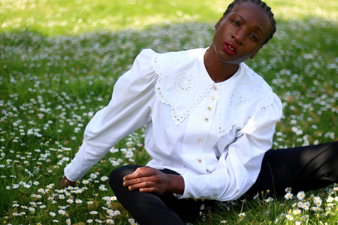 80s Cottage Core Blouse| Cris Devi White Vintage Shirt| Oversized ...