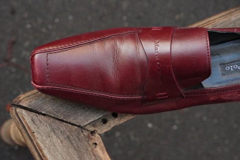 Vintage Burgundy Leather Loafers Square Toe Slip on Shoes Oxblood Red ...