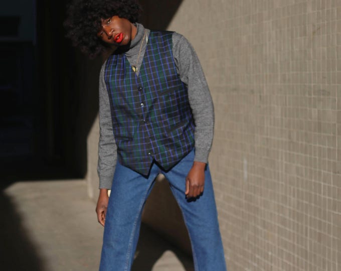 Vintage Checkered Vest, Blue and Green Checkered Vest, Plaid Vest ...