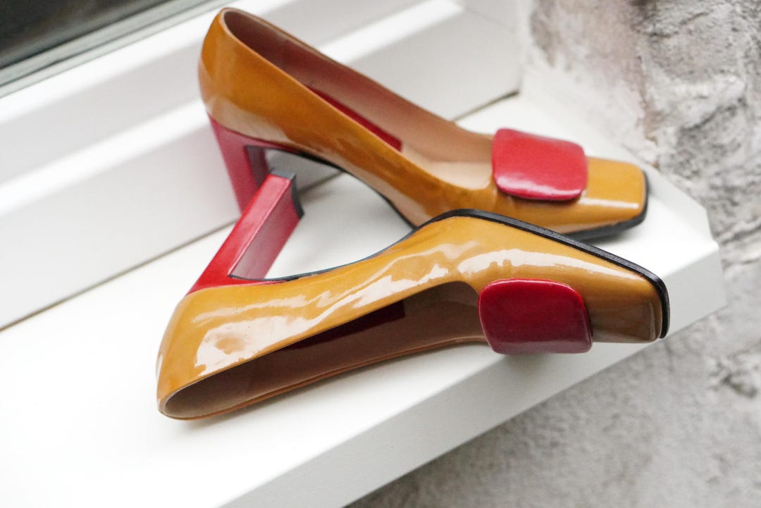 Vintage Leather Block Heel Shoes | Mod 70s Italian Design, EU 36 - Etsy