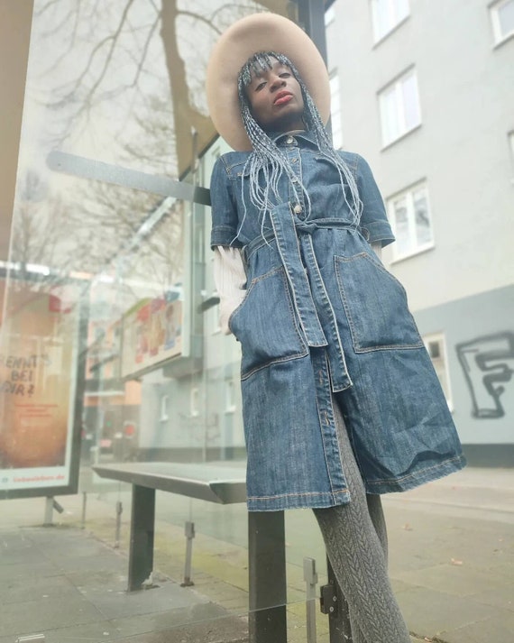 90s Blue Denim Dress Apart Vintage Dark Blue Jeans Dress | Etsy