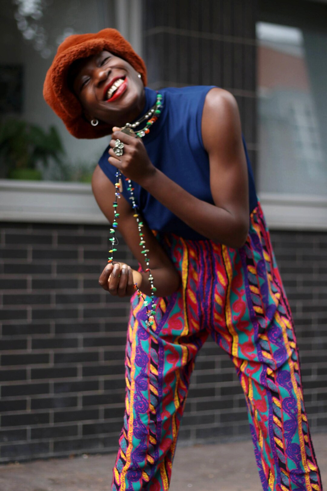 80s Hippy Trousers | Vintage Red and Yellowl Abstract Print Summer ...