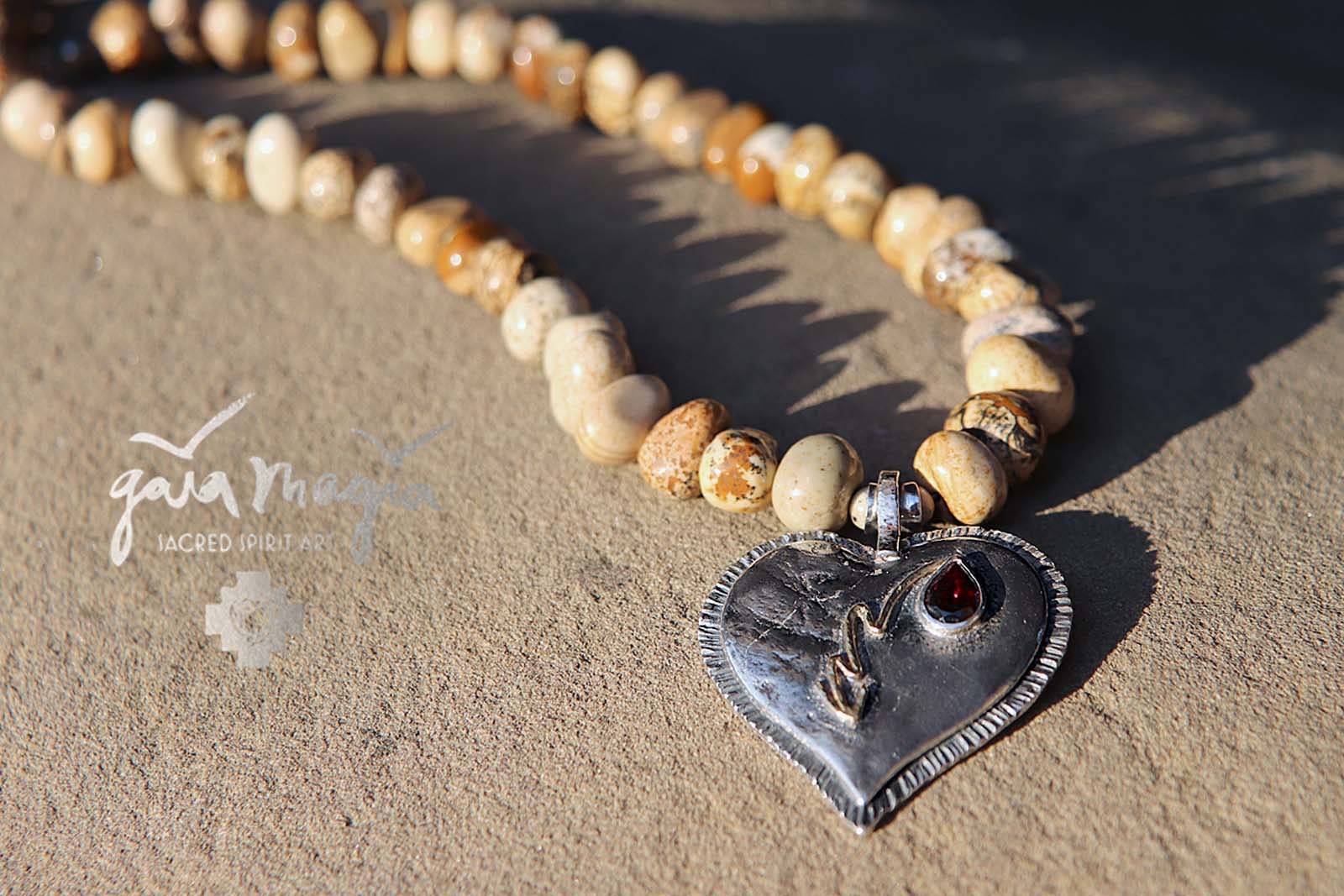 Heart Amulet THUNDERHEART Heart Necklace With Jasper and Garnet Heart ...