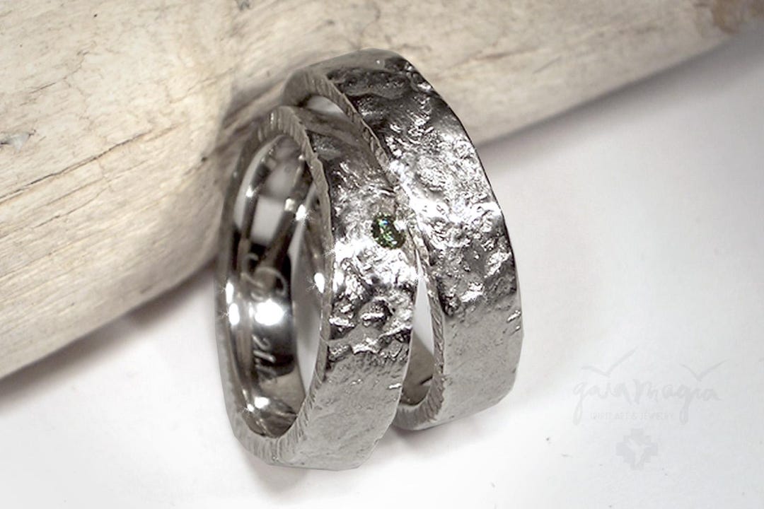 Wedding Rings NATUR Incl. Colored/green Diamond and Engraving, Special ...