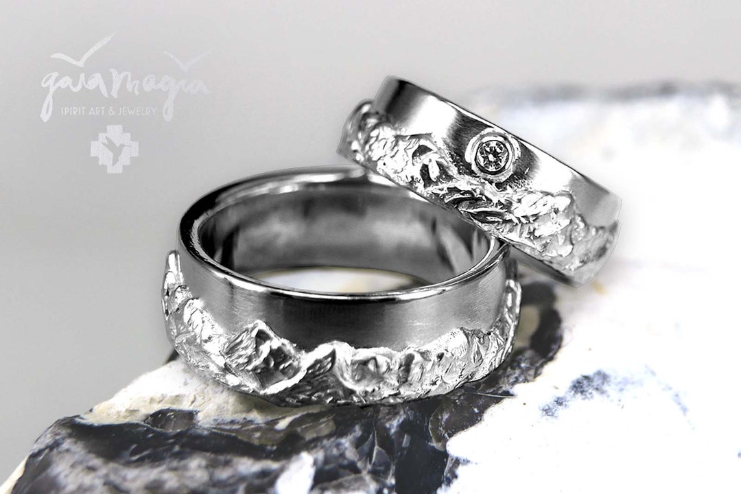 Mountain Wedding Rings ALPENGLÜHEN, Unusual Mountain Wedding Rings ...