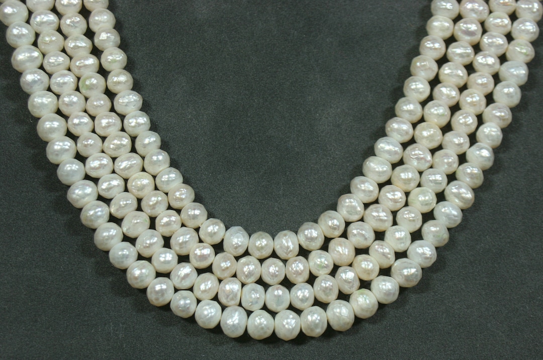 White Faceted 6mm Freshwater Pearls - Rondelle / Button Pearls - Bride ...
