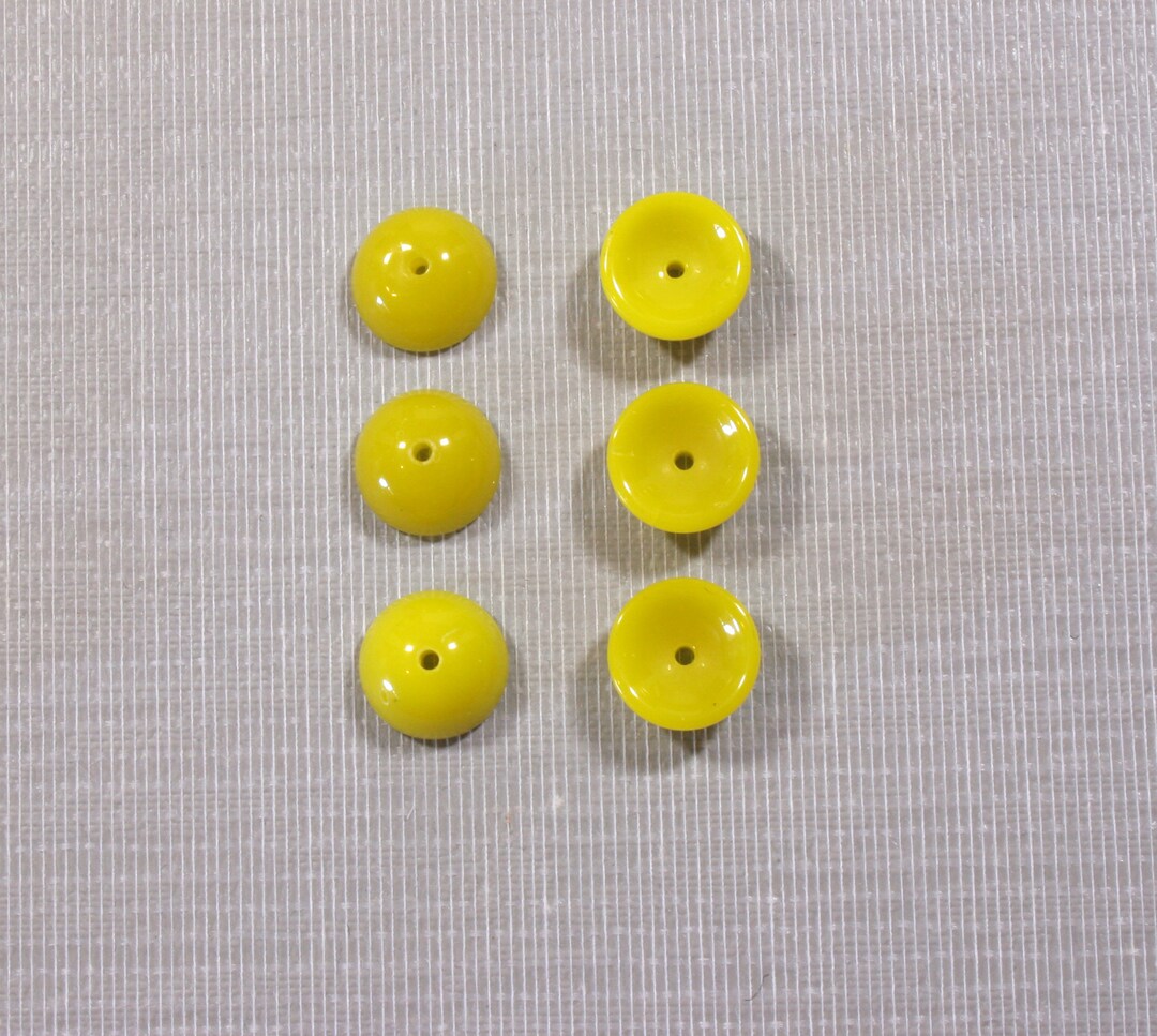 12 Vintage Glass Dome Beads Yellow Half Round Bead Caps 12x5mm Vintage ...