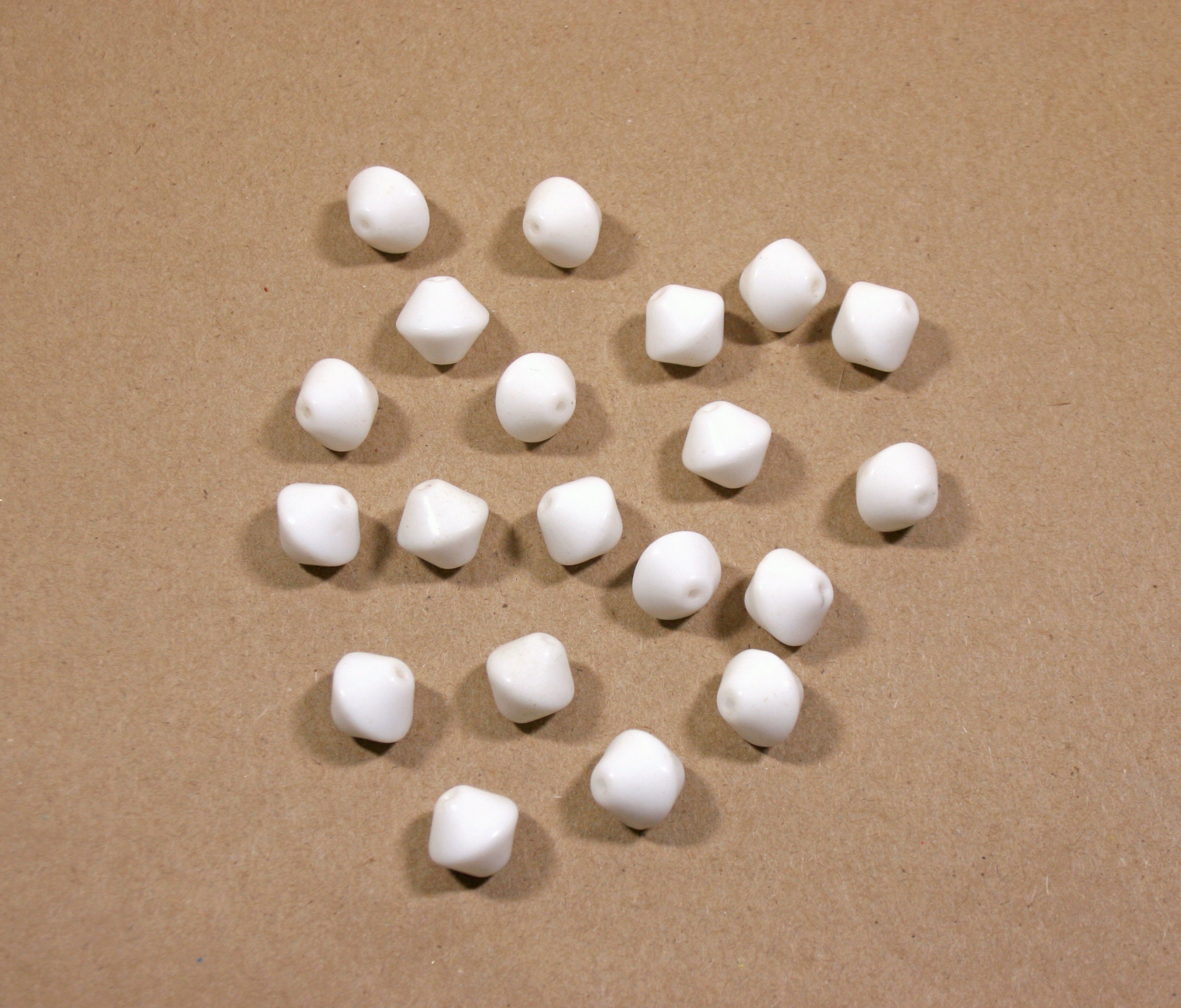 20 Vintage White Milk Glass Bicone Beads - Organic Bicone Shape ...