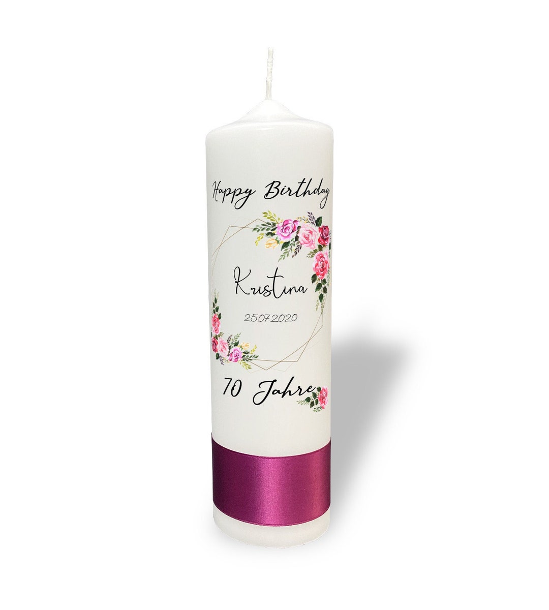 Birthday Candle With Name and Wreath of Flowers - Etsy