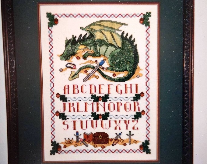 Sleeping Dragon Sampler Cross Stitch Chart, Dragon With Gold Treasure ...