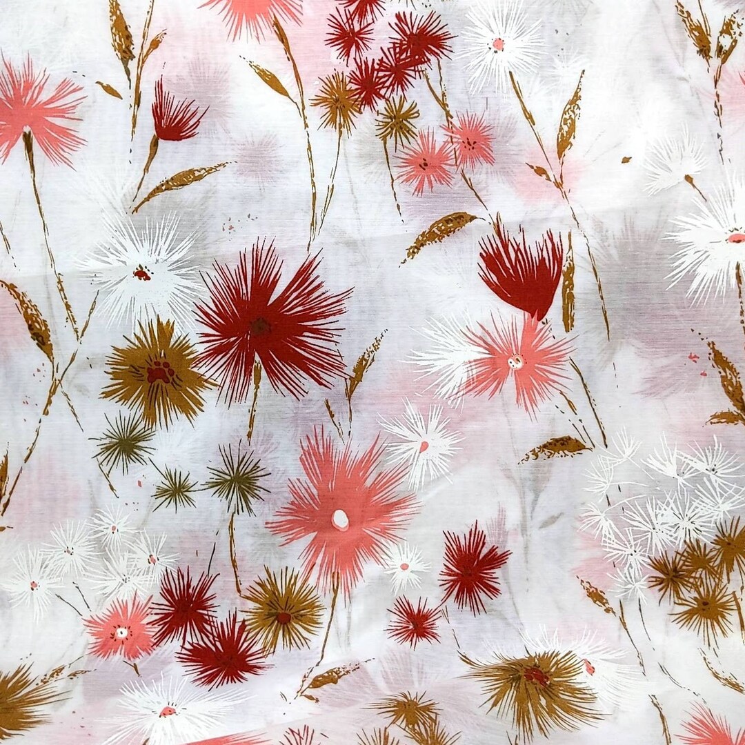 Wild Flowers Semi-sheer 3.5yd Fabric, Red Pink Green Abstract Flowers ...