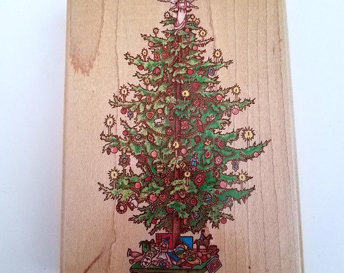 Christmas Tree Rubber Stamp, Decorated Tree Stamp, Christmas Tree ...
