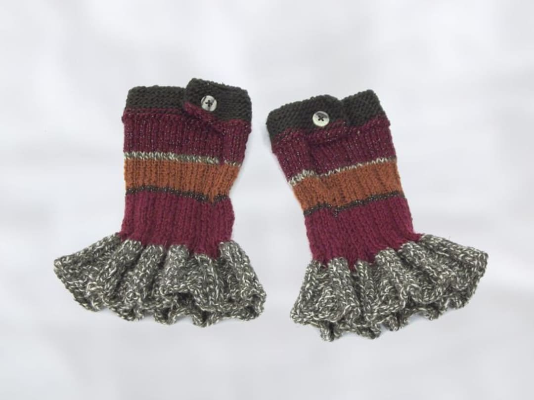 Hand Knit Sleeve Extensions Frilly Wrist Cuffs, Knitted Boho Wrist ...