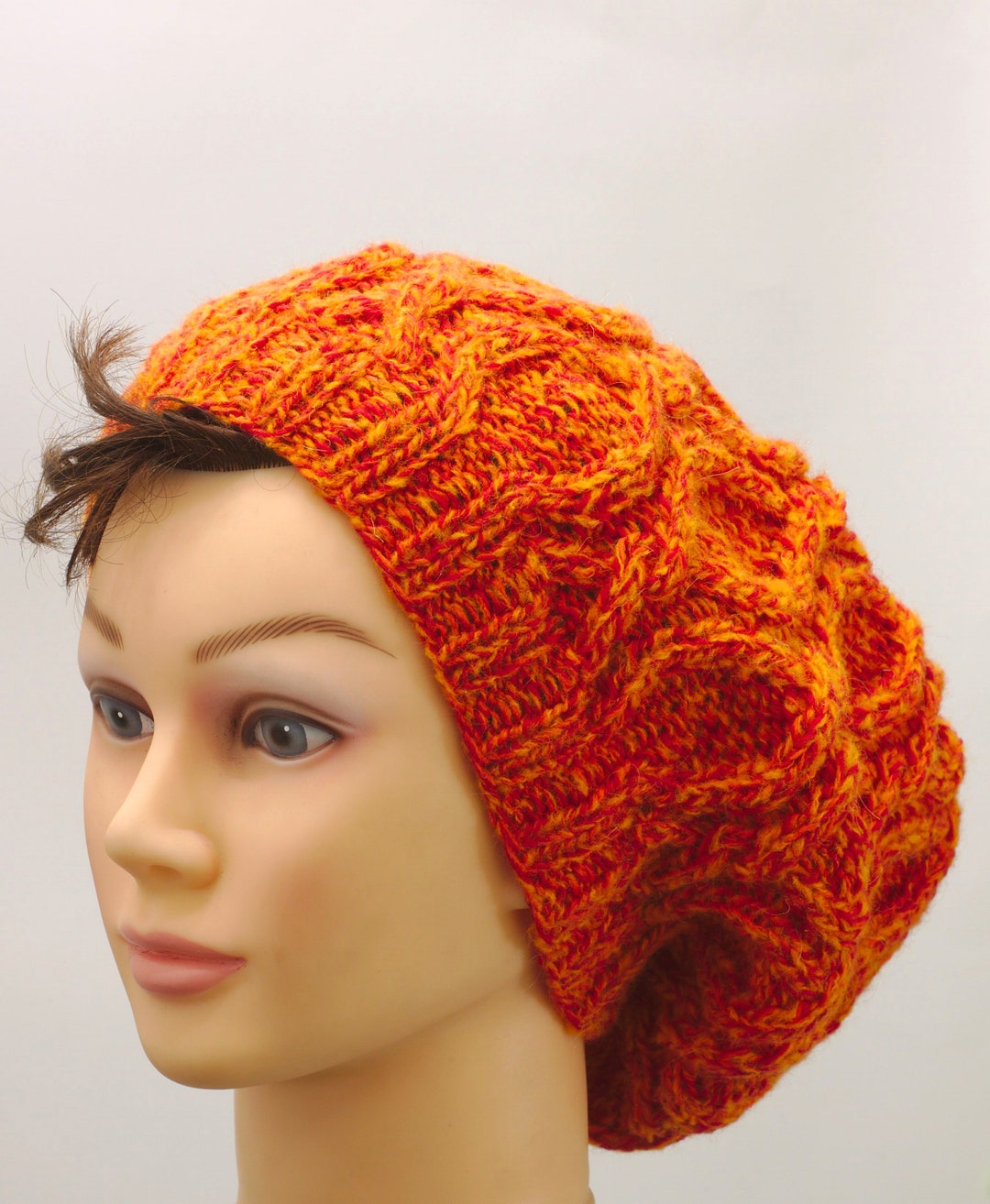 Slouchy Orange Cable Hat, Winter Hand Knitted Head Warmer - Etsy