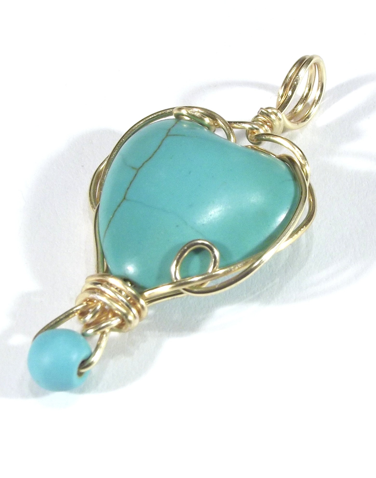 Necklace Pendant Turquoise Stone Heart, Wire Wrapped Love Charm - Etsy