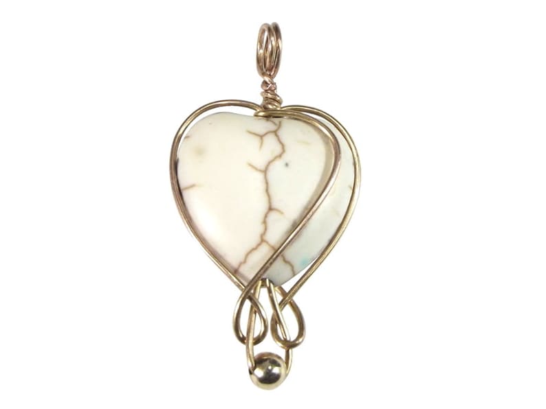 Heart Shaped Ivory Howlit Necklace Pendant, off White Gemstone Heart ...
