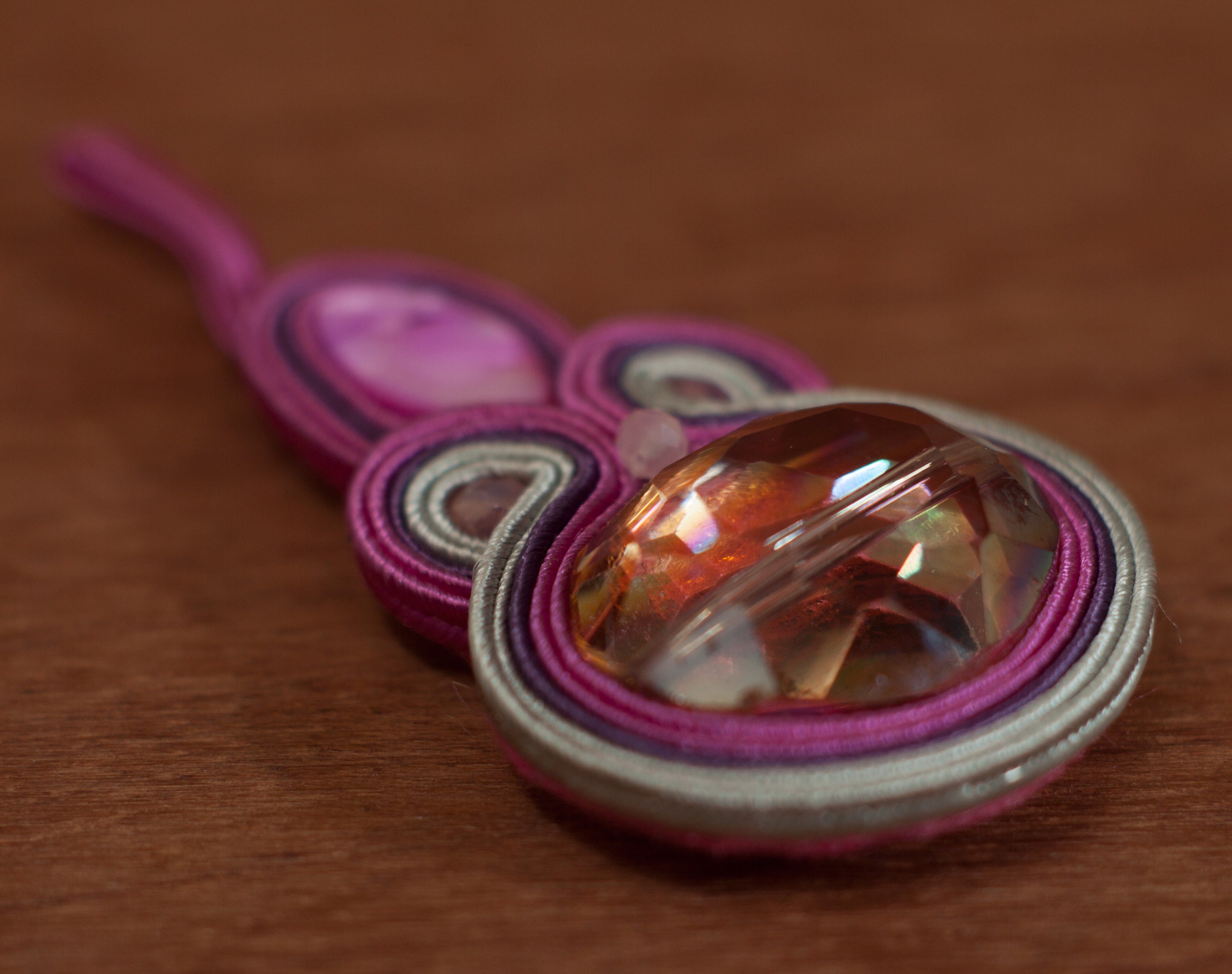 Pink Soutache Necklace Pendant Pink Red Medallion - Etsy