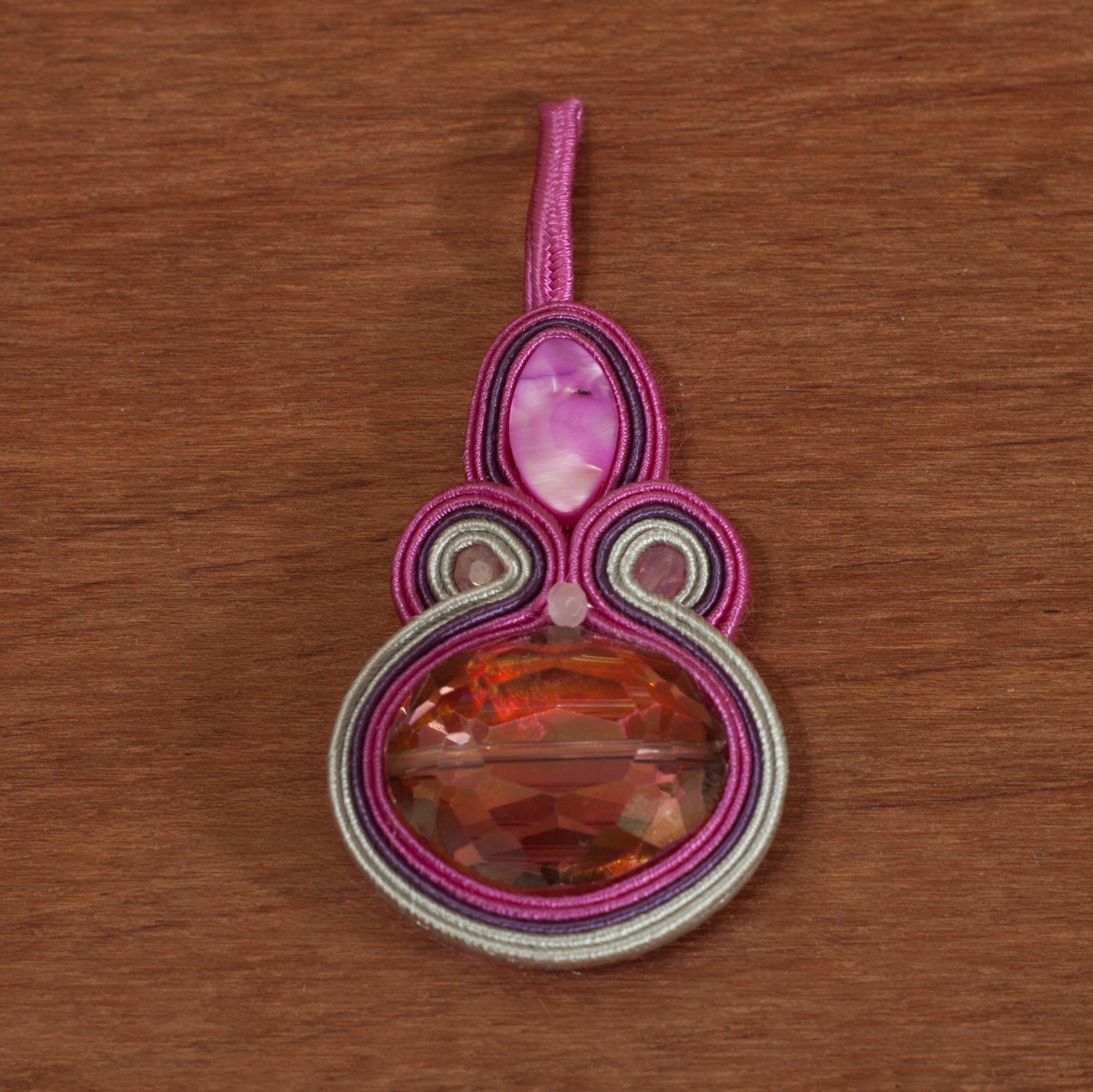 Pink Soutache Necklace Pendant Pink Red Medallion - Etsy