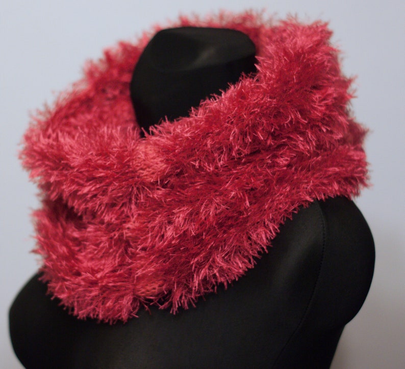 Hand Knitted Cranberry Red Infinity Scarf: Fluffy Cowl Neck Warmer - Etsy