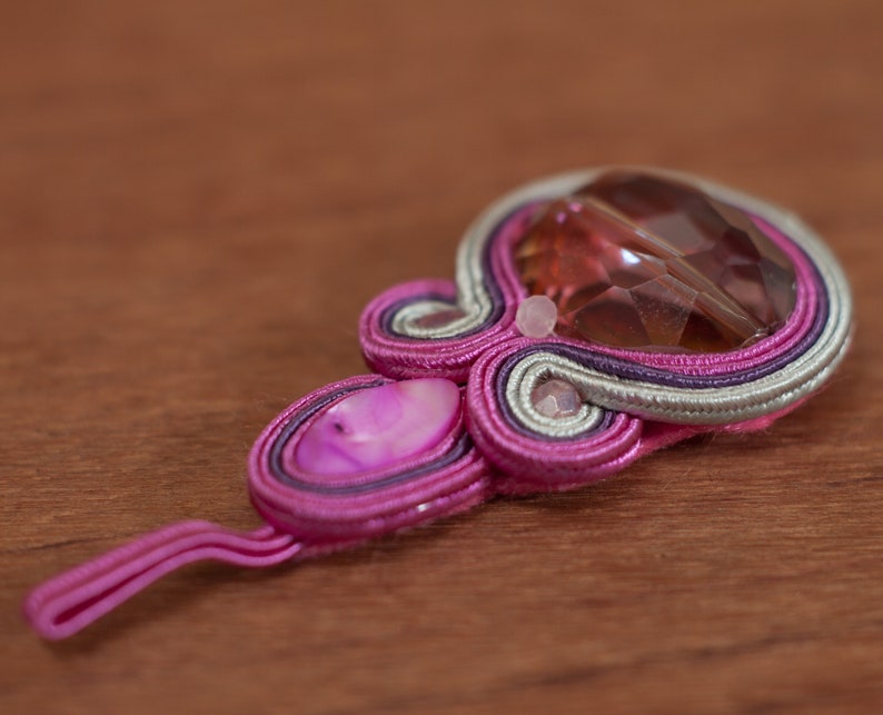 Pink Soutache Necklace Pendant, Pink Red Medallion - Etsy