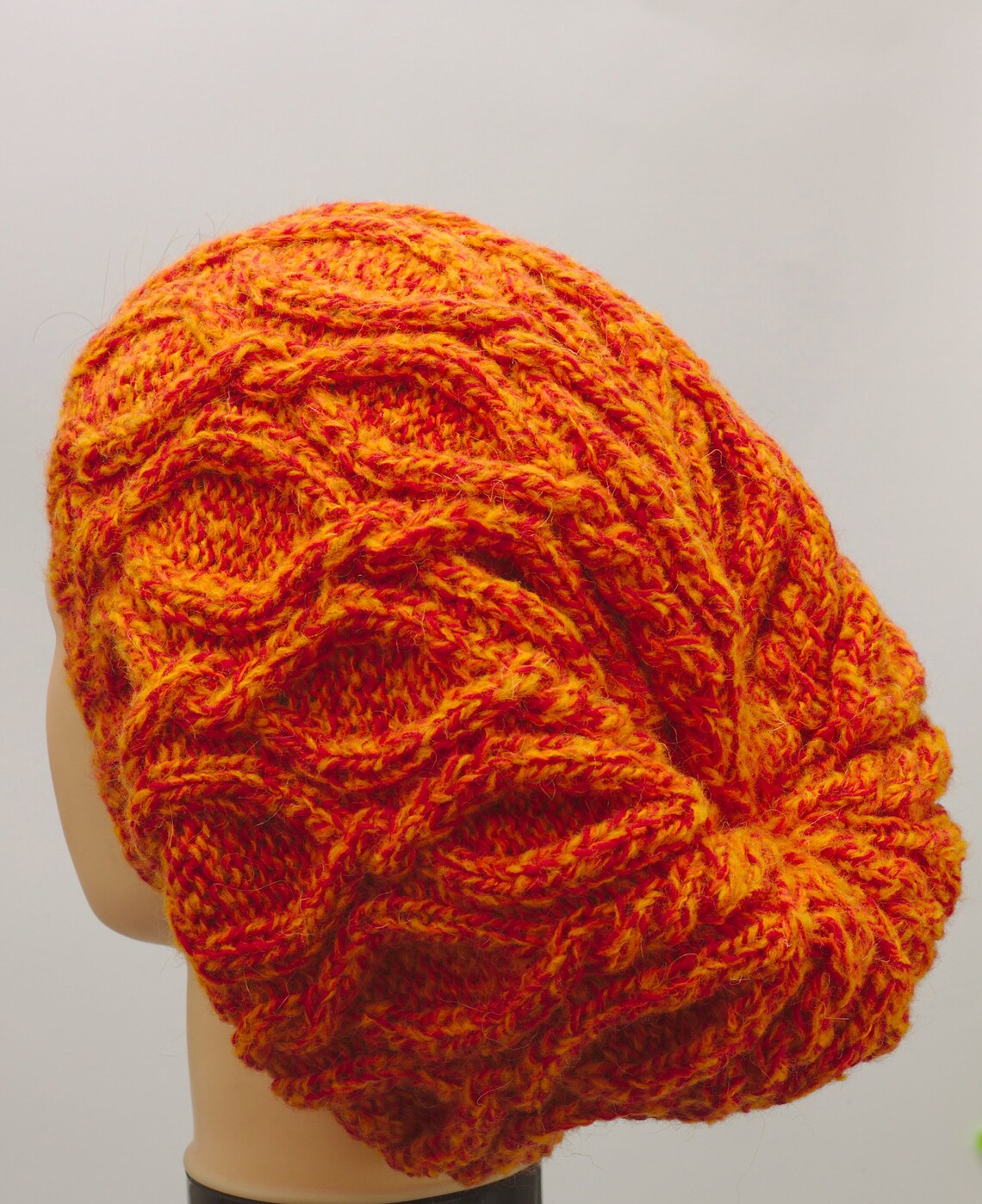 Slouchy Orange Cable Hat Winter Hand Knitted Head Warmer - Etsy