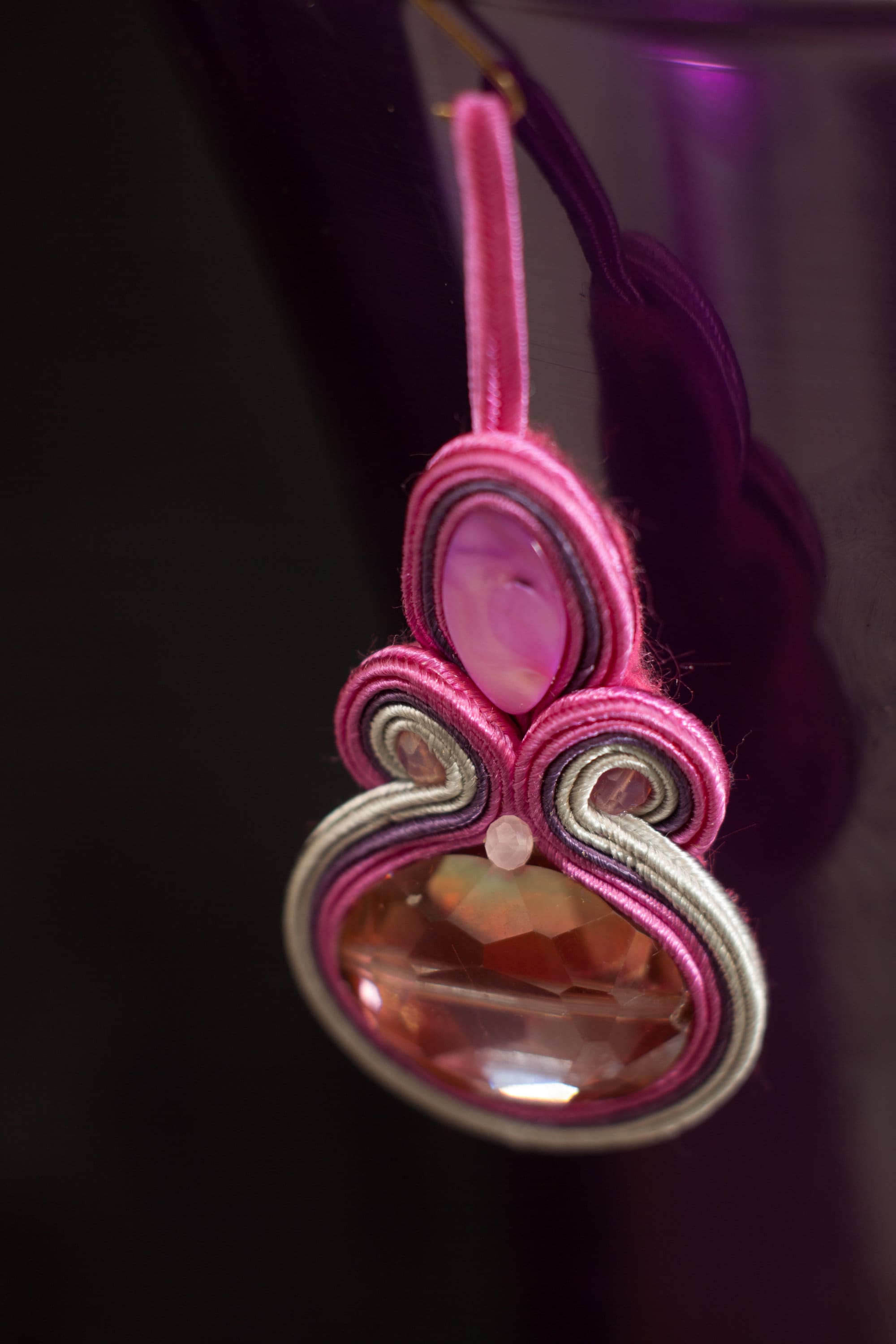 Pink Soutache Necklace Pendant Pink Red Medallion - Etsy