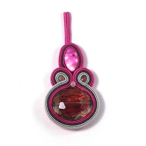Pink Soutache Necklace Pendant, Pink Red Medallion - Etsy