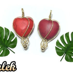 Red Heart Necklace Pendant, Howlite Love Charm, Wire Wrap Jewelry for ...