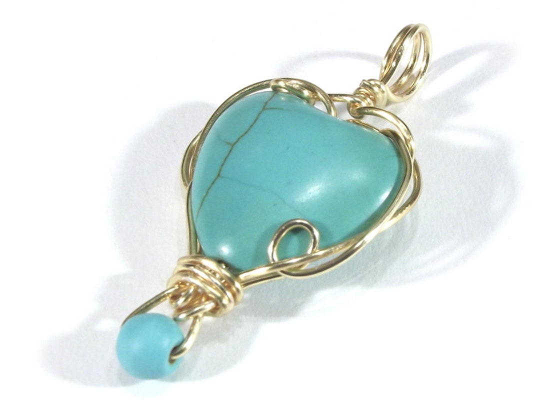Necklace Pendant Turquoise Stone Heart, Wire Wrapped Love Charm - Etsy