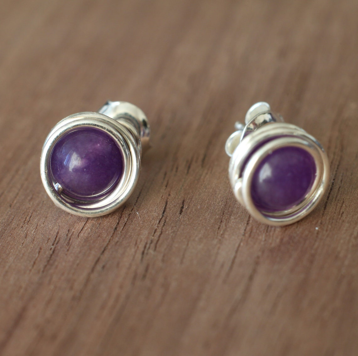 Purple Jade Stud Earrings Small Purple Stone Studs Wire - Etsy