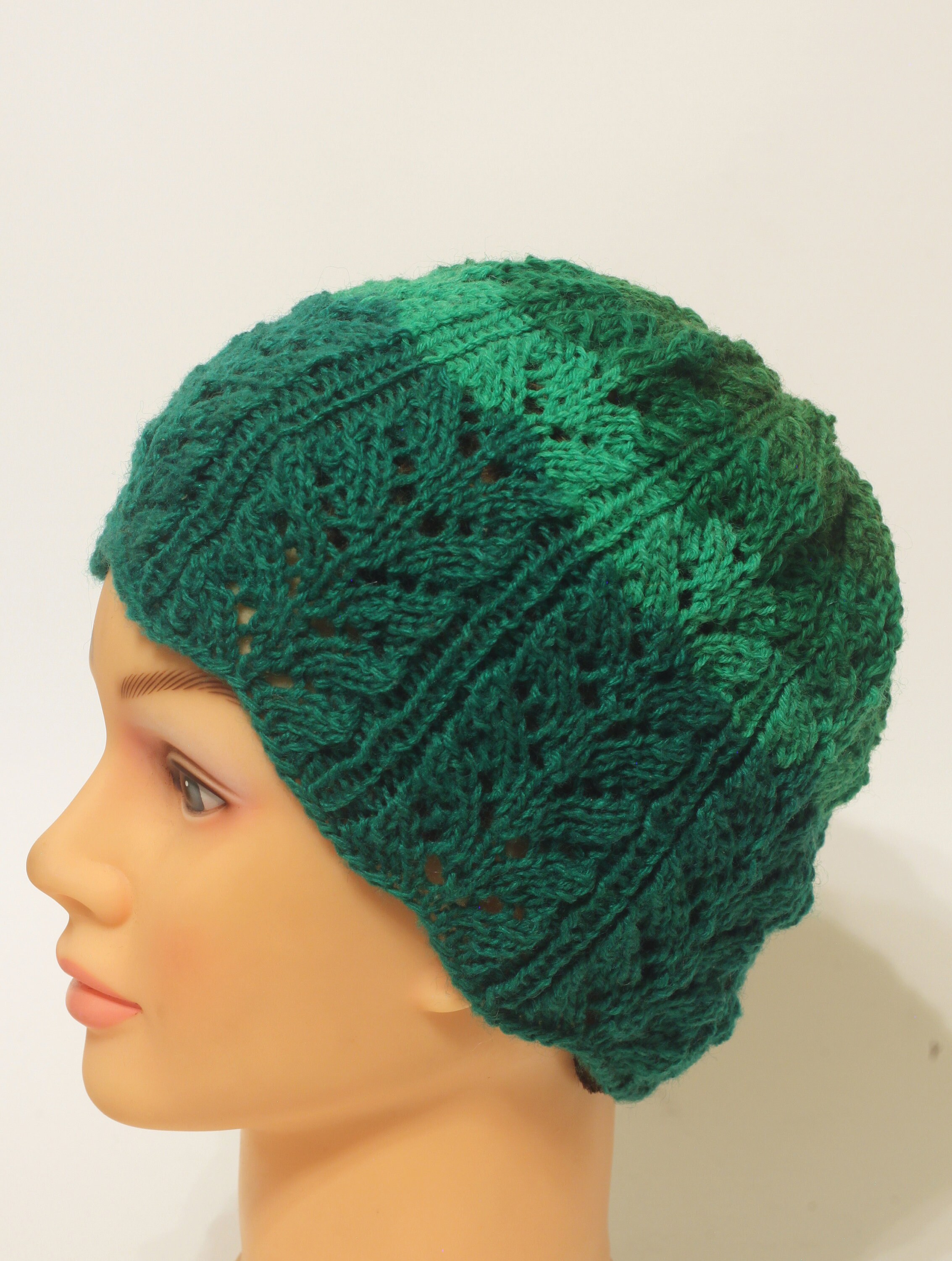 Green Lace Knit Hat Knitted Handmade Beanie Hat for Women - Etsy