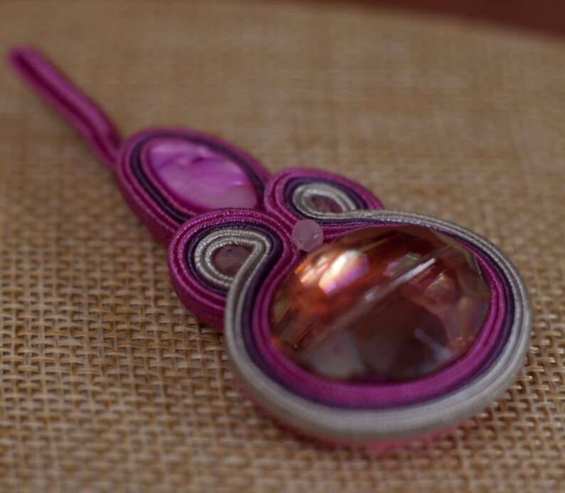 Pink Soutache Necklace Pendant, Pink Red Medallion - Etsy