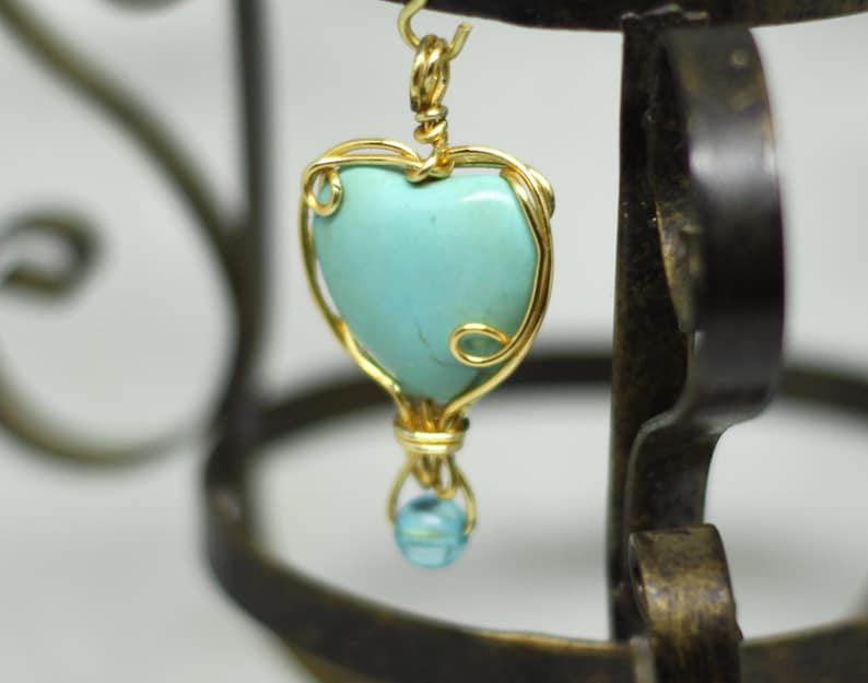 Necklace Pendant Turquoise Stone Heart, Wire Wrapped Love Charm - Etsy