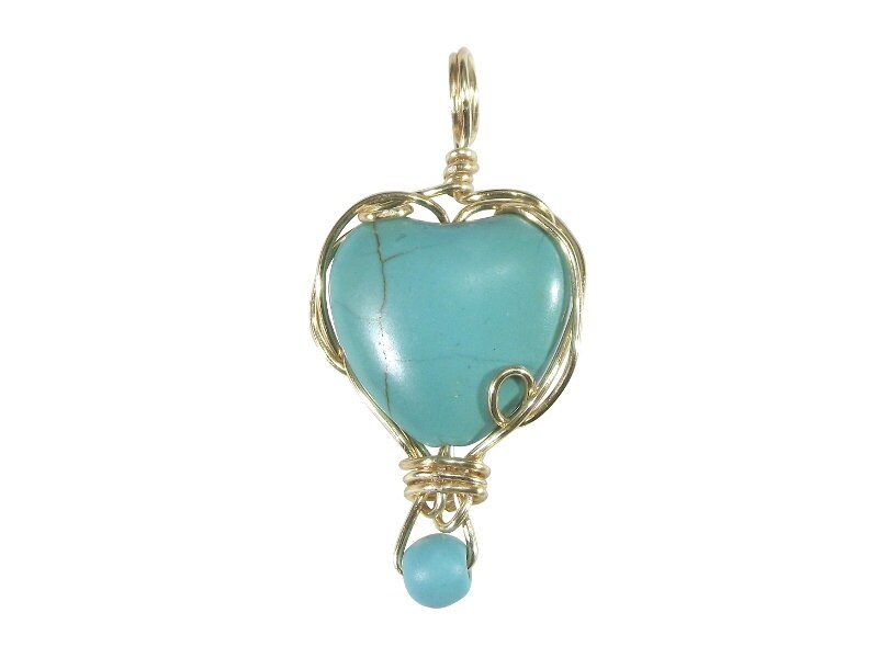 Necklace Pendant Turquoise Stone Heart, Wire Wrapped Love Charm - Etsy