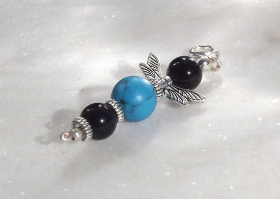 Black turquoise keychain key ring or zipper bag charm purse | Etsy